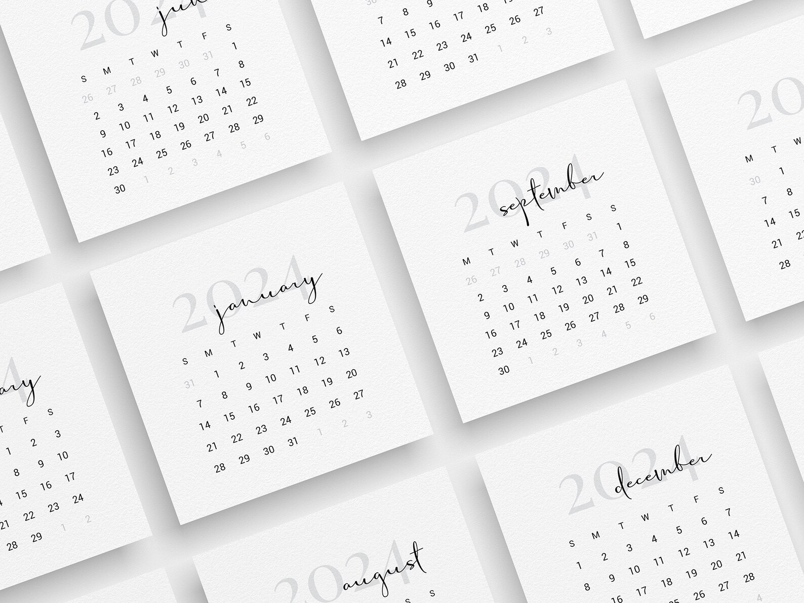 2024 Calendar 3x3 2x2 2024 Mini Calendar Printable Bujo Calendar 2024 ...