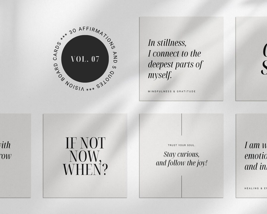 Printable Vision Board Cards | 30 Affirmations + 5 Quotes | Minimalist ...