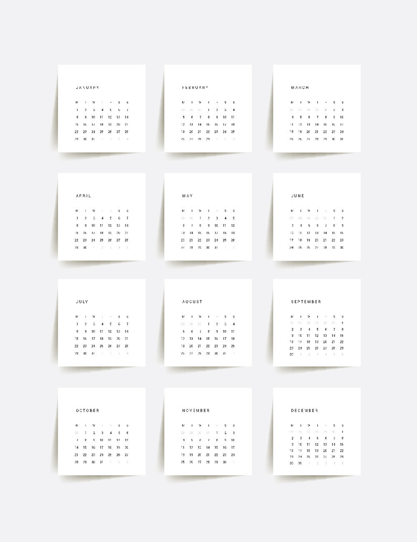 2024 Calendar 3x3 2x2 2024 Mini Calendar Printable Bujo Calendar 2024 ...