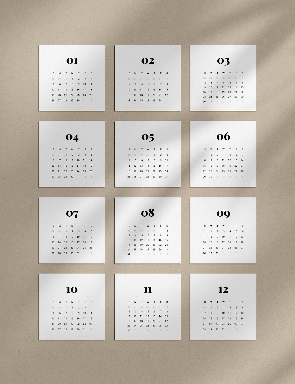 2025 Calendar 4x4 3x3 2x2 2025 Mini Calendar Printable Bujo Calendar 2025 Journaling & Planner ...