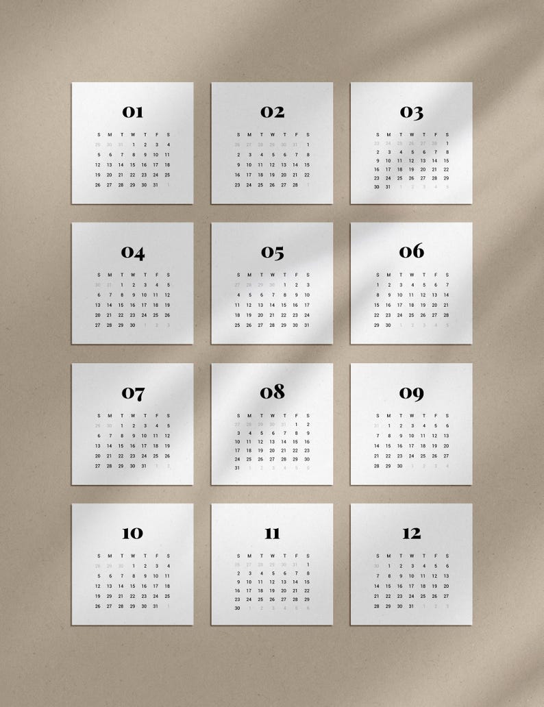 2025 Calendar | 4x4 | 3x3 | 2x2 | 2025 Mini Calendar | Printable Bujo Calendar 2025 | Journaling ...