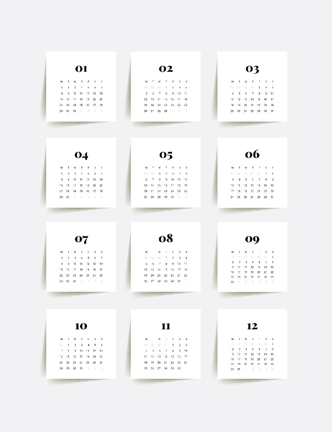 2024 Calendar 3x3 2x2 2024 Mini Calendar Printable Bujo Calendar 2024 ...