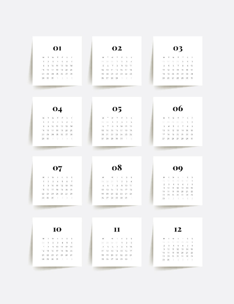 2024 Calendar | 3x3 | 2x2 | 2024 Mini Calendar | Printable Bujo ...