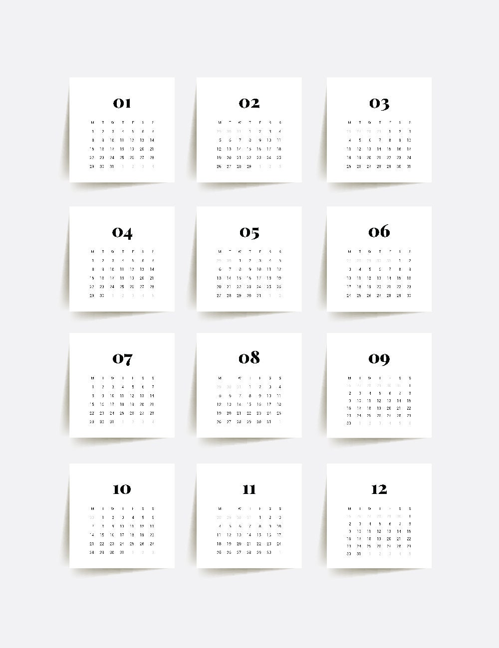 2024 Calendar 3x3 2x2 2024 Mini Calendar Printable Bujo Calendar 2024 ...