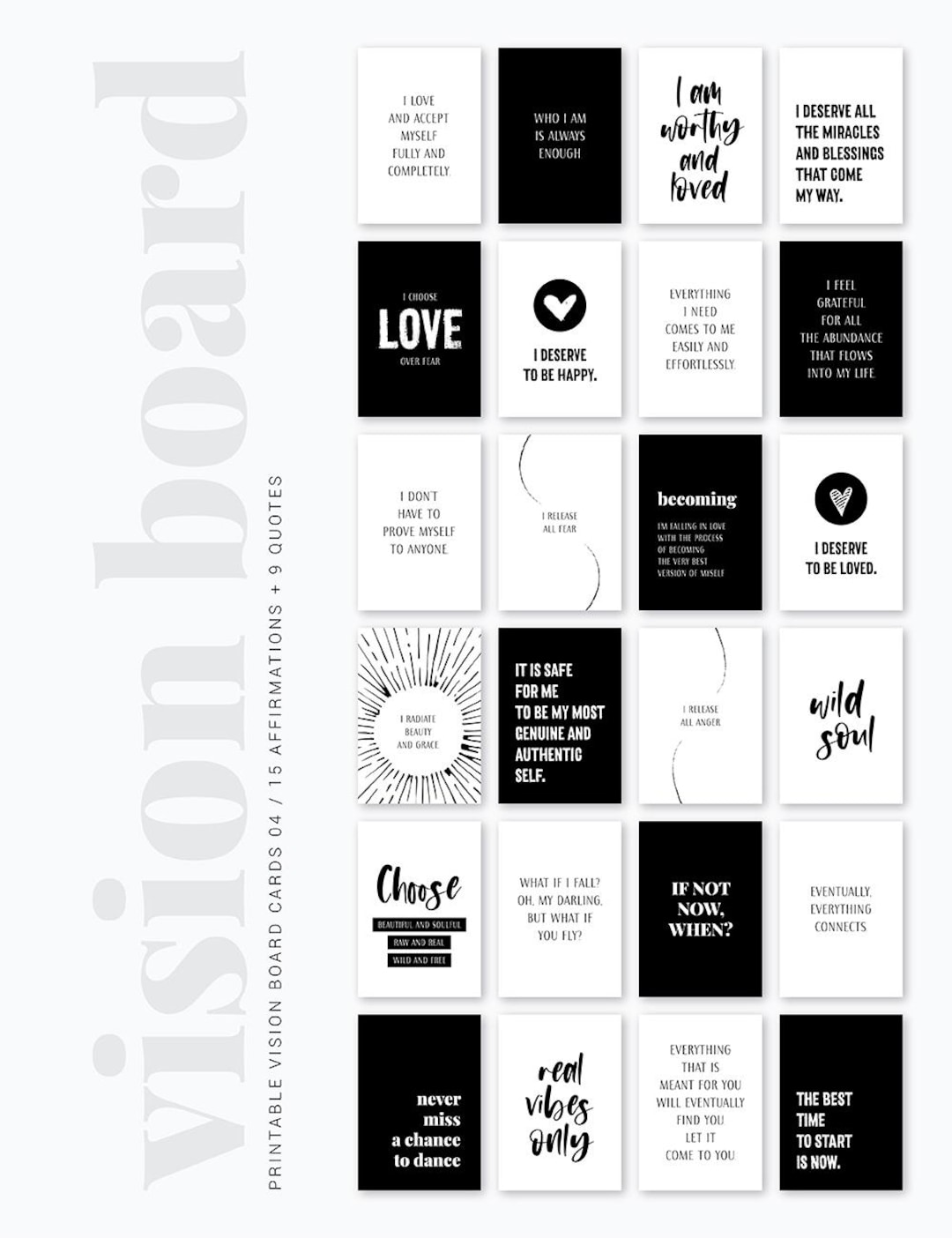 Black and White Affirmation Cards: Minimalist Printable Vision Board ...