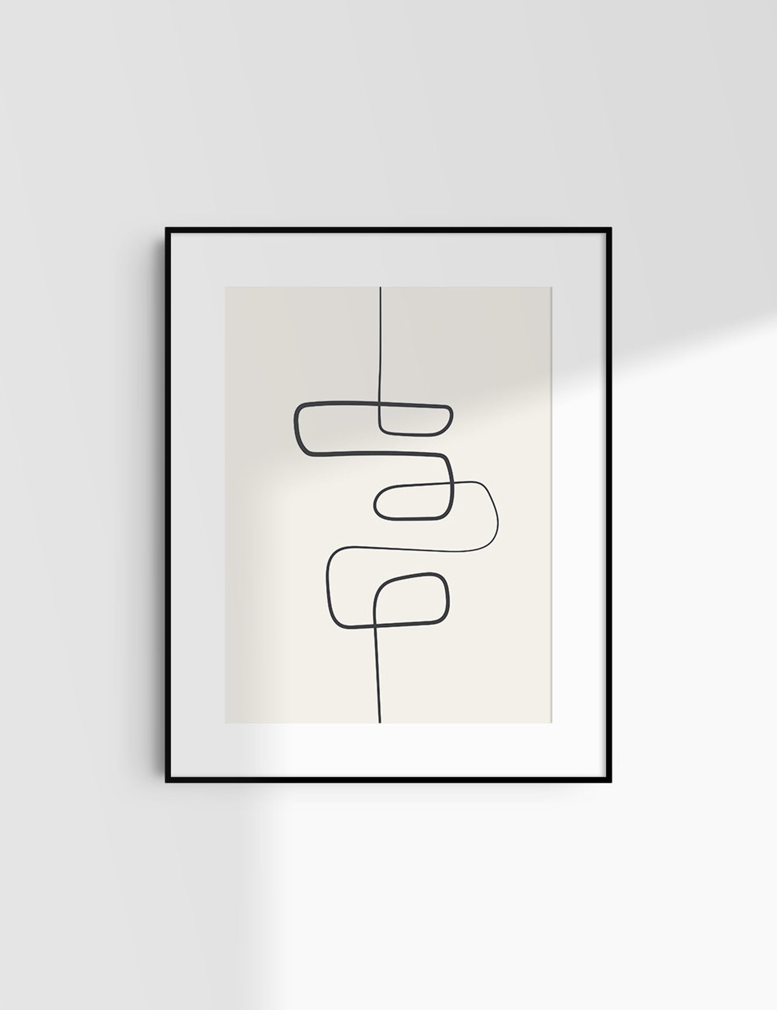 Minimalist One Line Art Print: Beige and Black Abstract Drawing ...