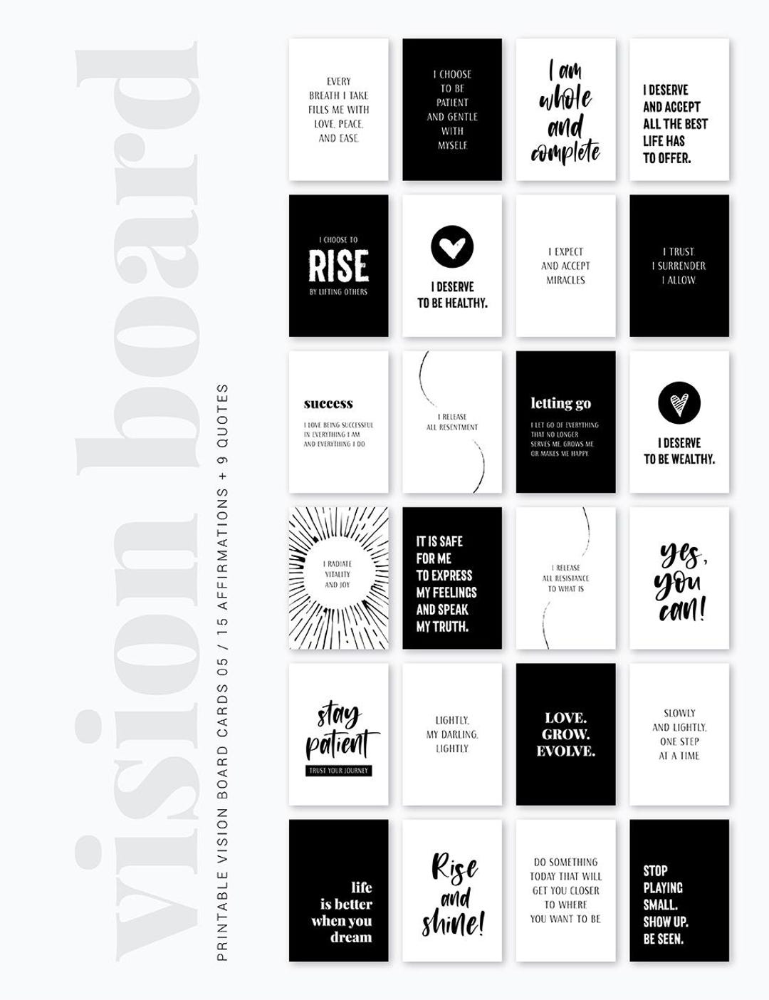 Black and White Affirmation Cards: Minimalist Printable Vision Board ...