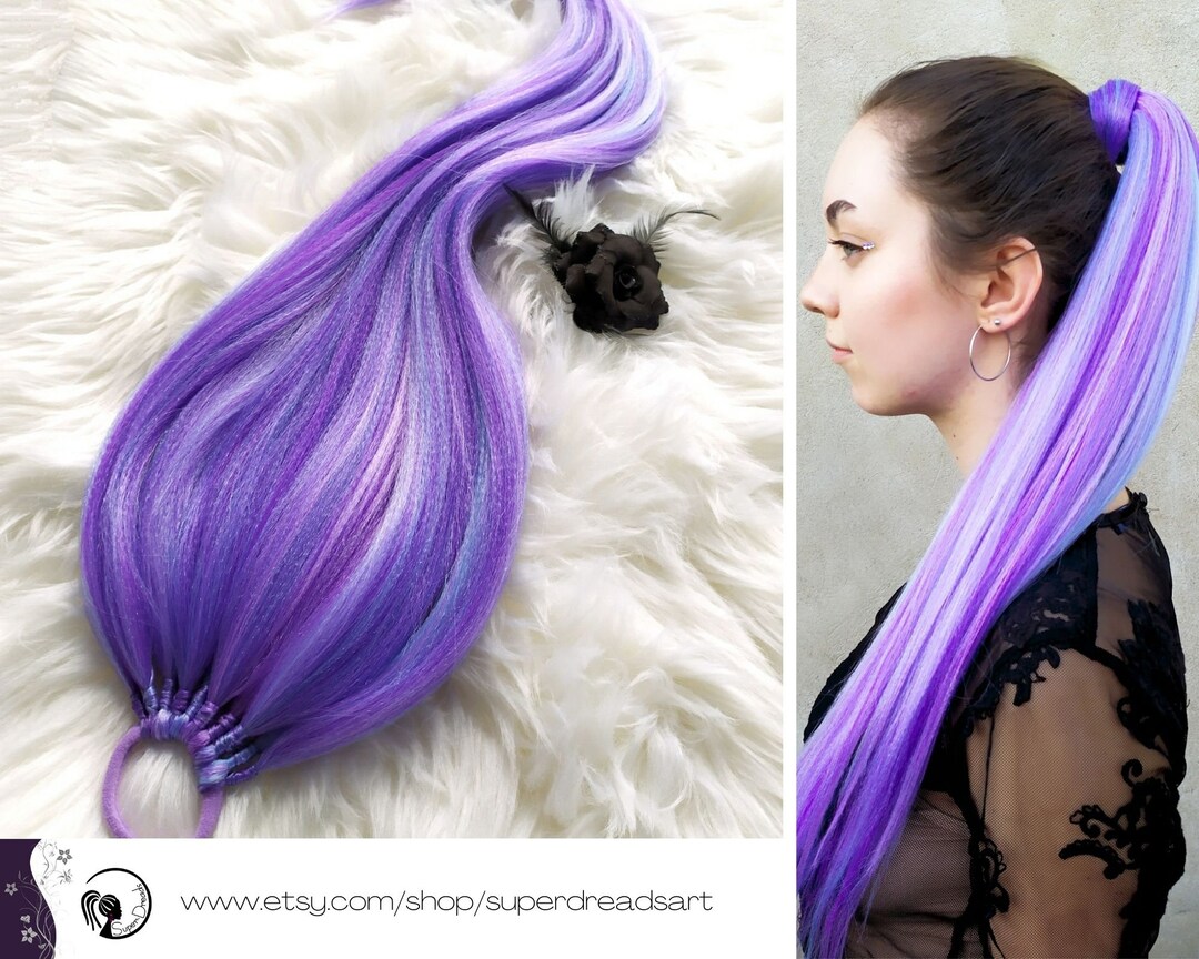 Purple Ponytail Hair Extensions, Purple Fluorescent Hair on Elastic ...