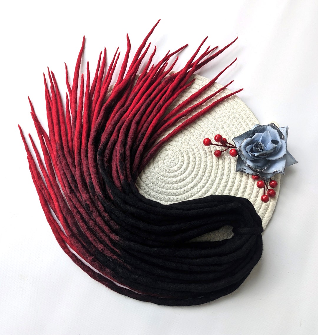 Black Red WOOL DREADLOCKS Extension, Black Burgundy Ombre Dreads ...
