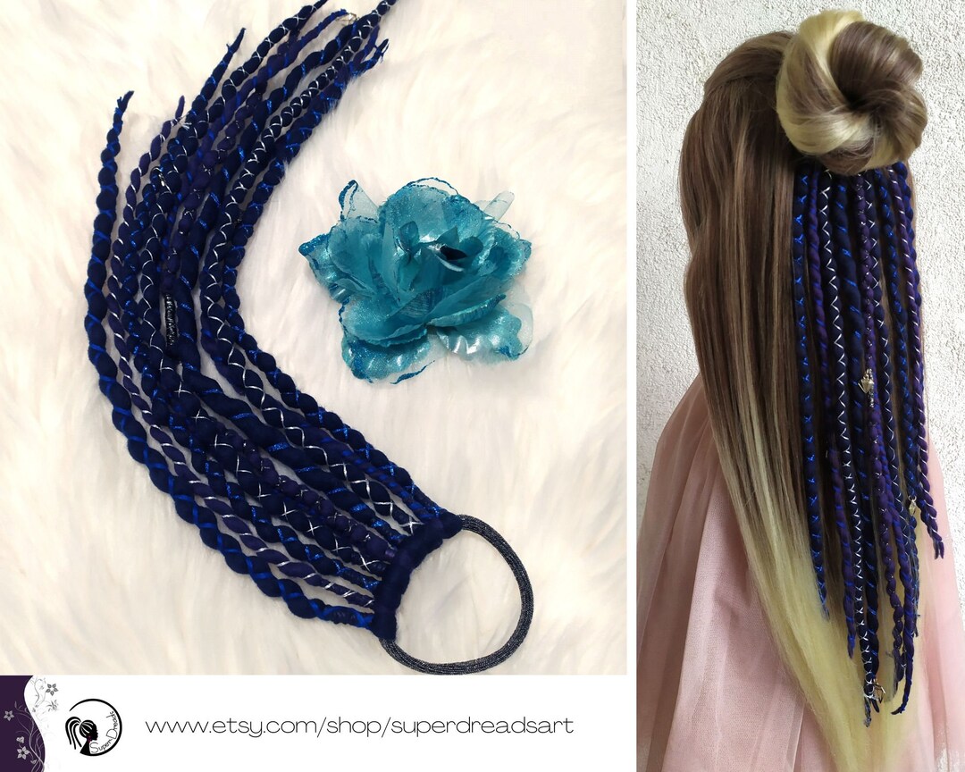 Navy Blue Wool Dreadlocks, Dreadlocks on Elastic Band, Extension ...