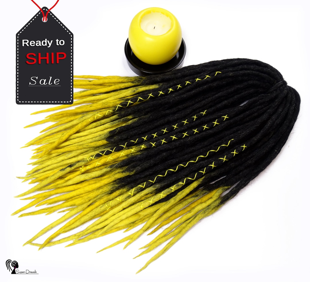 READY to Ship, Full Set Black Yellow Ombre Wool Dreadlocks, Dreads ...