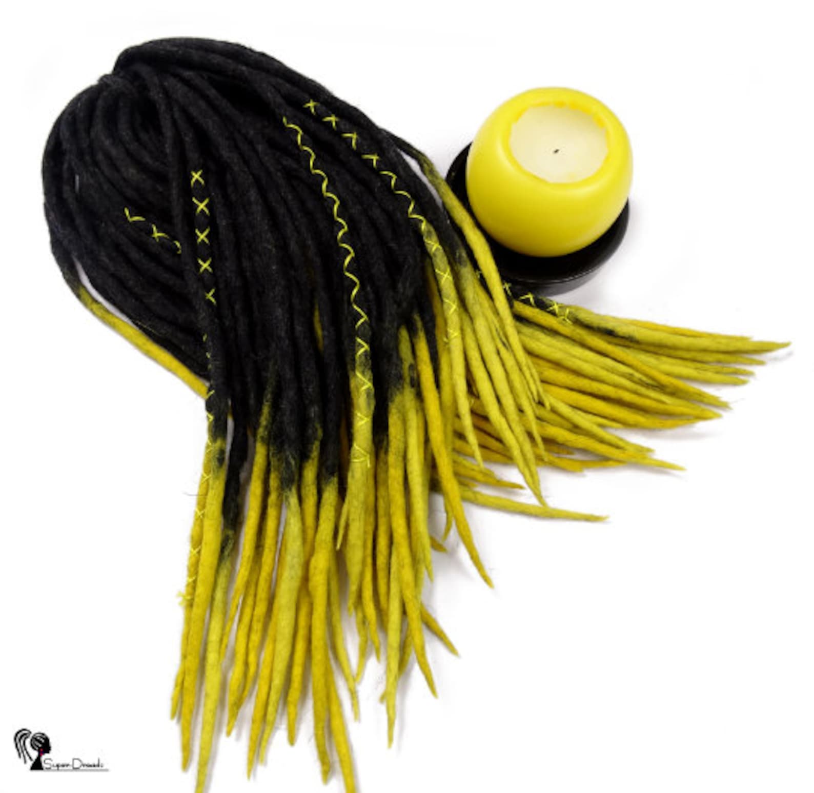 Full Set Black Wool Dreadlocks, Yellow Ombre Dreads, Dread Extensions ...