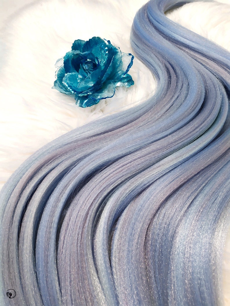 Blue Grey Ponytail Extension: Blended Synthetic Hair Wig - Etsy
