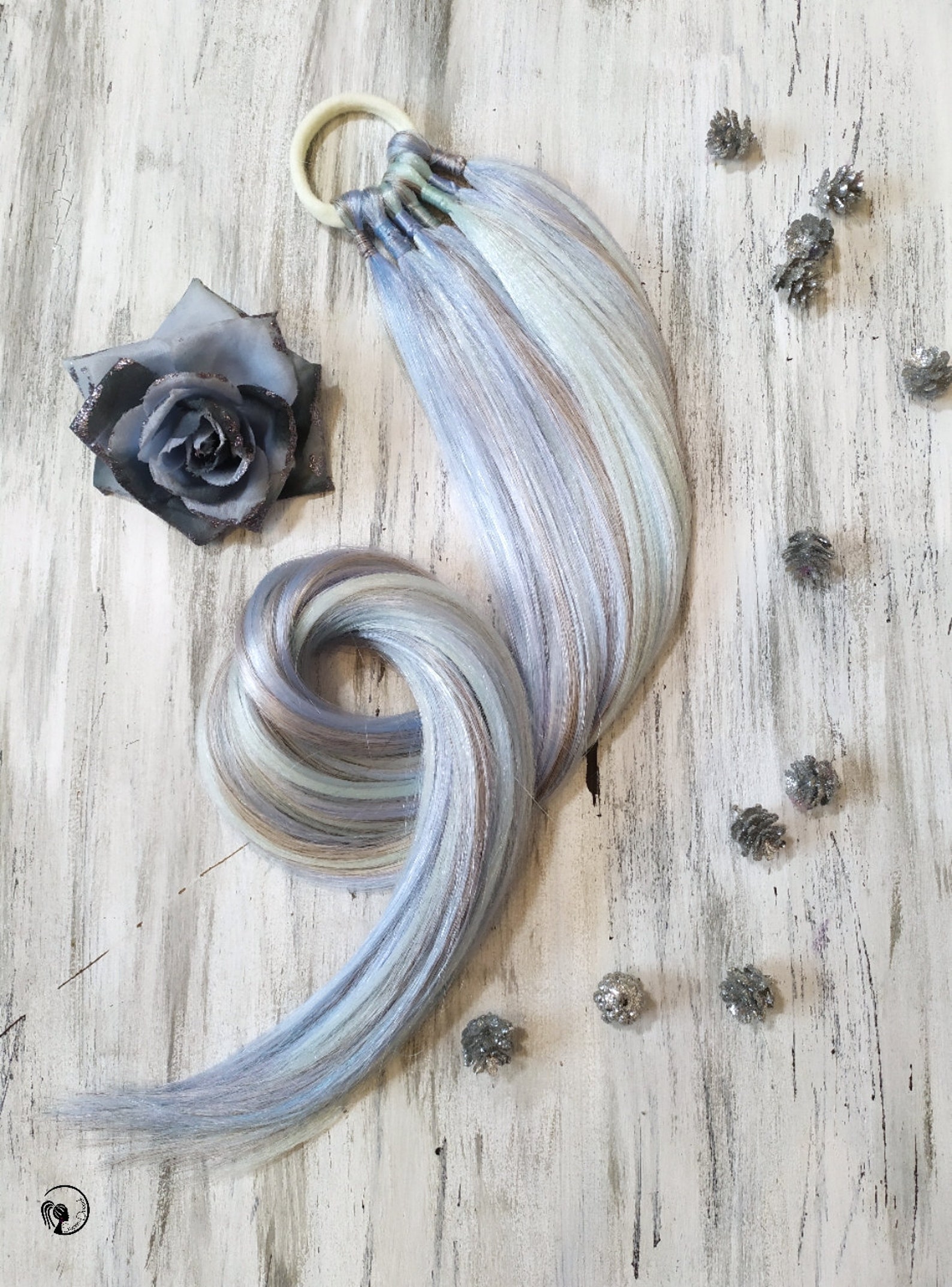 Blue Grey Ponytail Extension Blended Green Hair Wig Platinum - Etsy