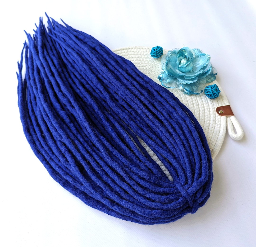 Dark Blue Wool Dreadlocks Extensions - Light Navy Double Ended Dreads ...