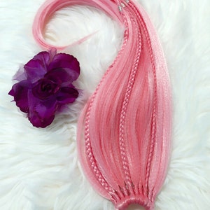 Pink Ponytail Hair Extensions, Hair Wig With Braids and Beads, Hair on ...