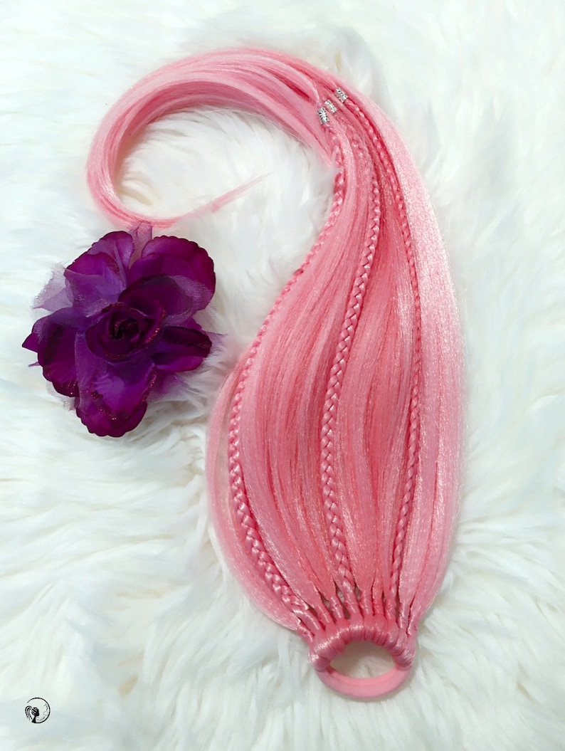 Pink Ponytail Hair Extensions Hair Wig With Braids and Beads - Etsy