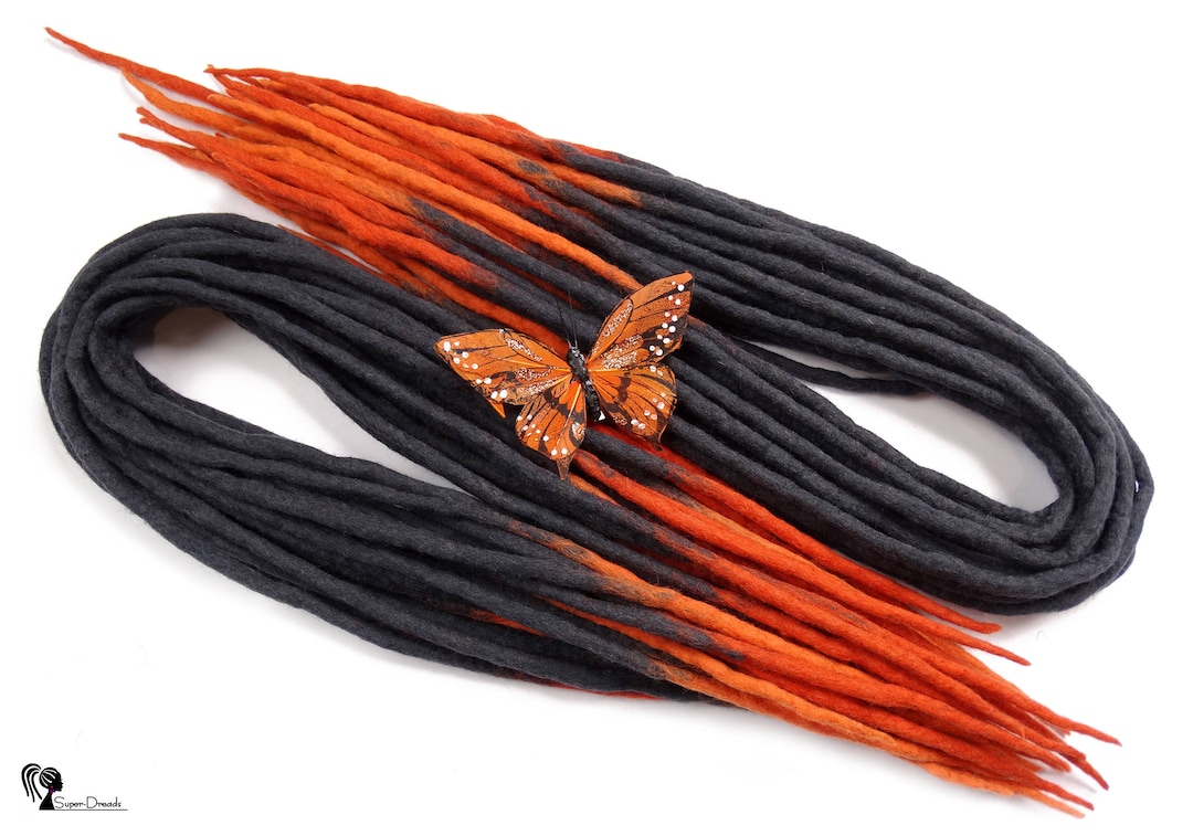 Grey Wool Dreadlocks, Orange Ombre Dreads, Dreadlock Extensions, Double ...