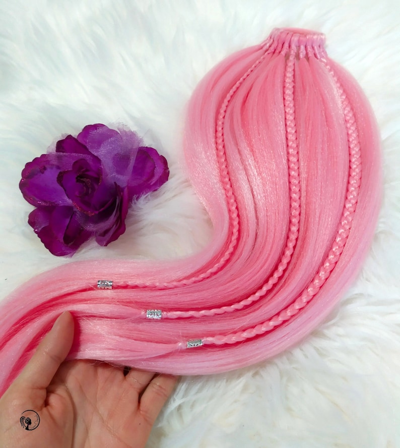 Pink Ponytail Hair Extensions Hair Wig With Braids and Beads - Etsy