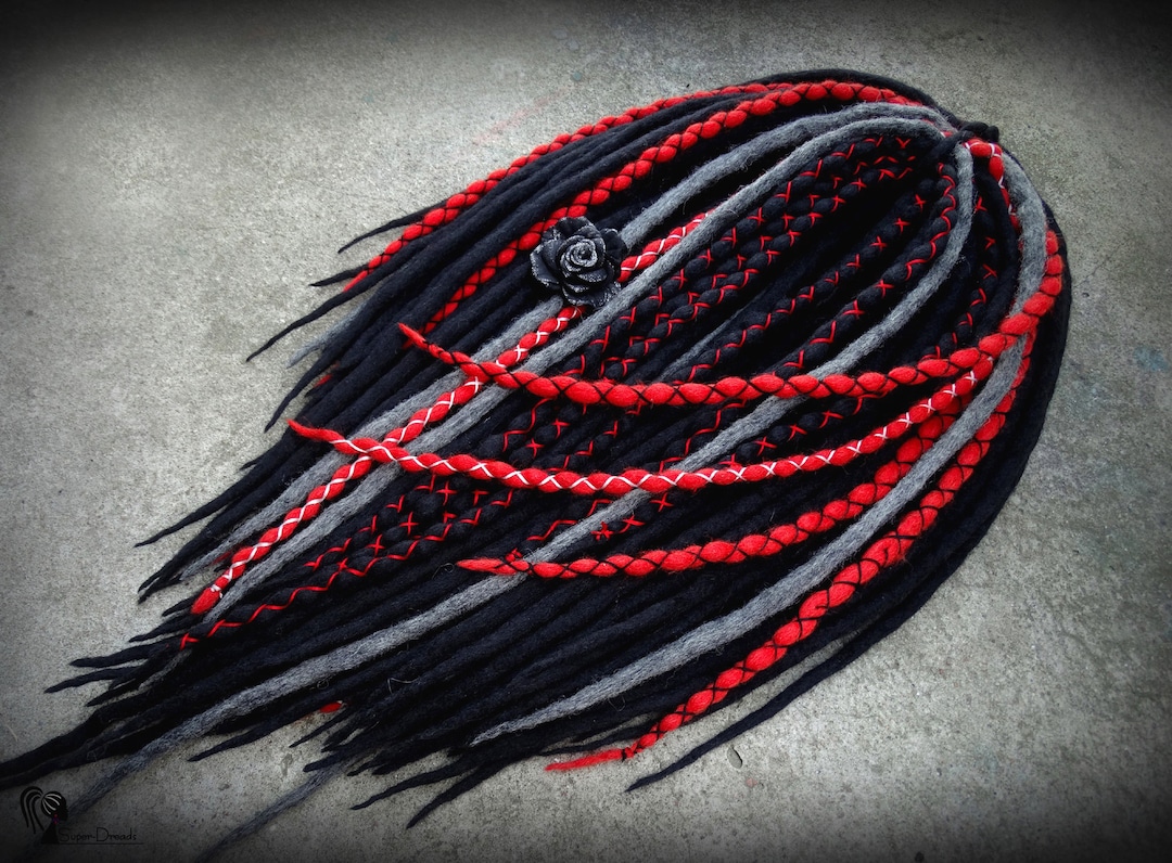Wool Dreadlocks Extensions , Red Dreads Extensions, Black Grey ...