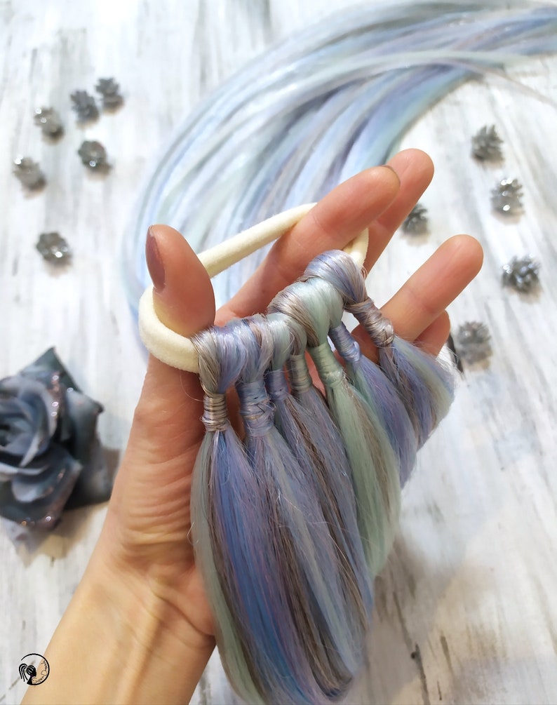 Blue Grey Ponytail Extension Blended Green Hair Wig Platinum - Etsy