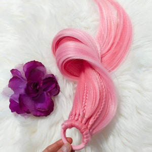 Pink Ponytail Hair Extensions, Hair Wig With Braids and Beads, Hair on ...