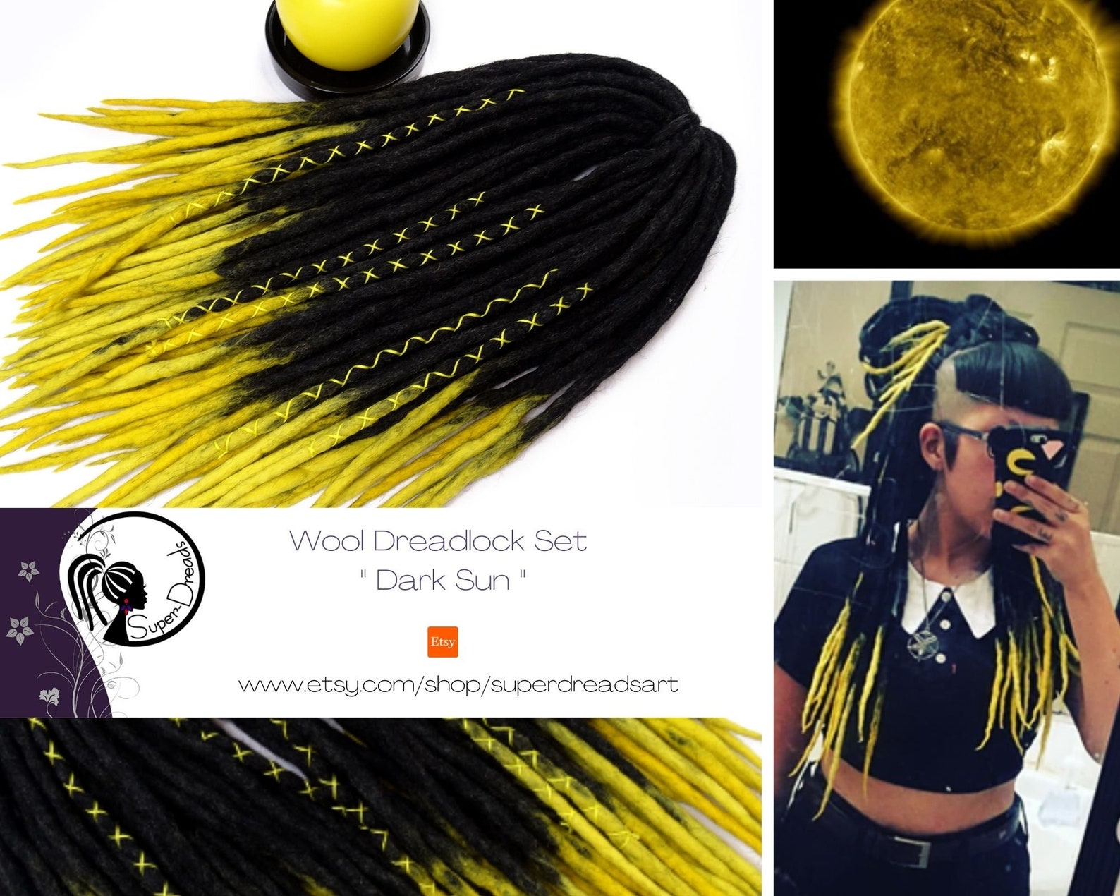 Full Set Black Wool Dreadlocks Yellow Ombre Dreads Dread | Etsy