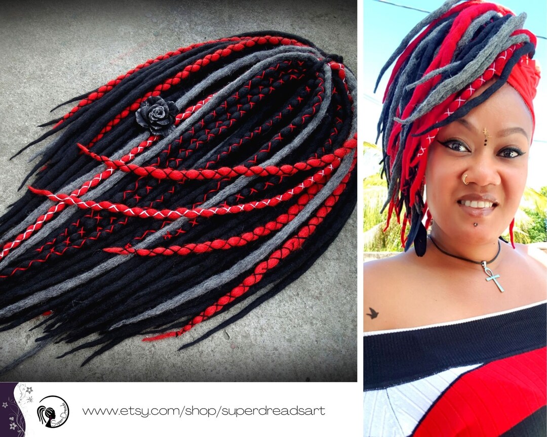 Full Set Wool Dreadlocks Red Dreads Extensions Black Grey - Etsy