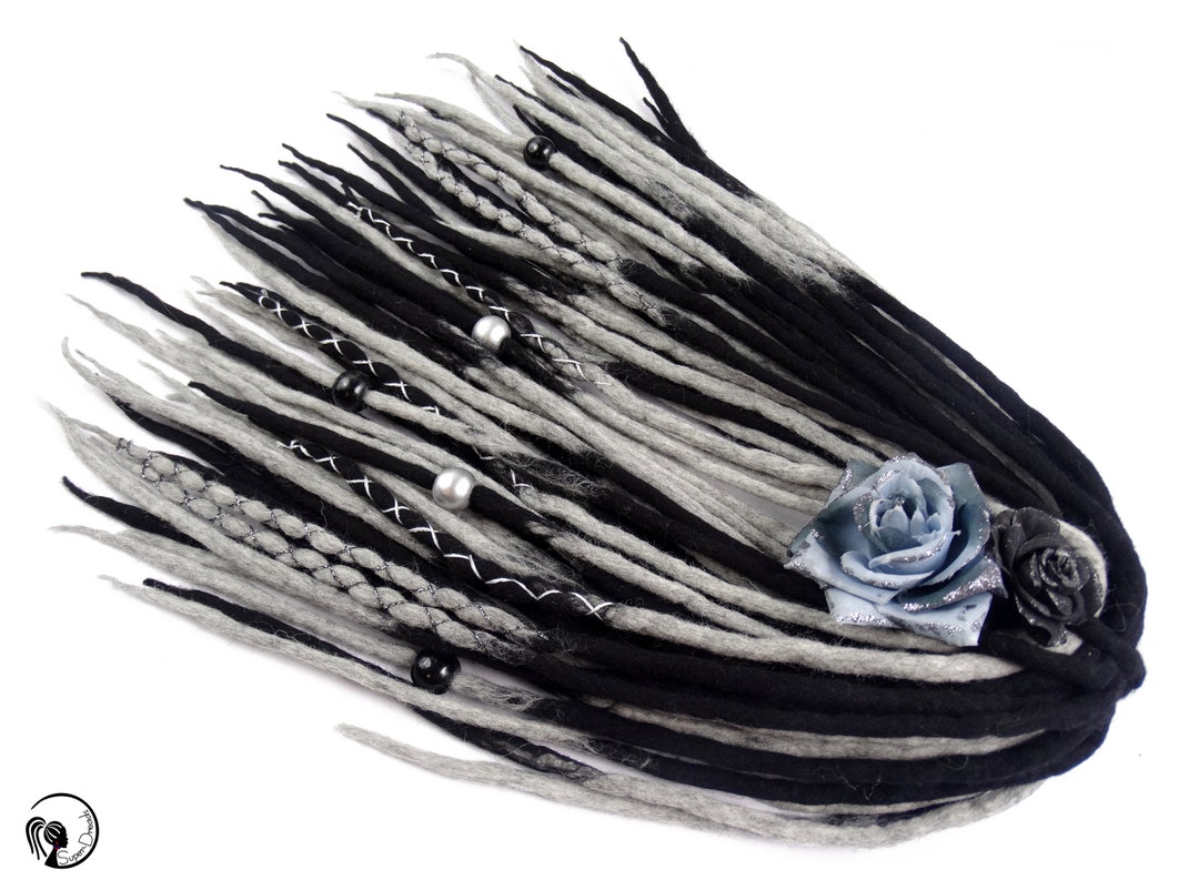 Wool Dreadlocks Extensions, Full Set Black Grey OMBRE Dreads, Dreadlock ...