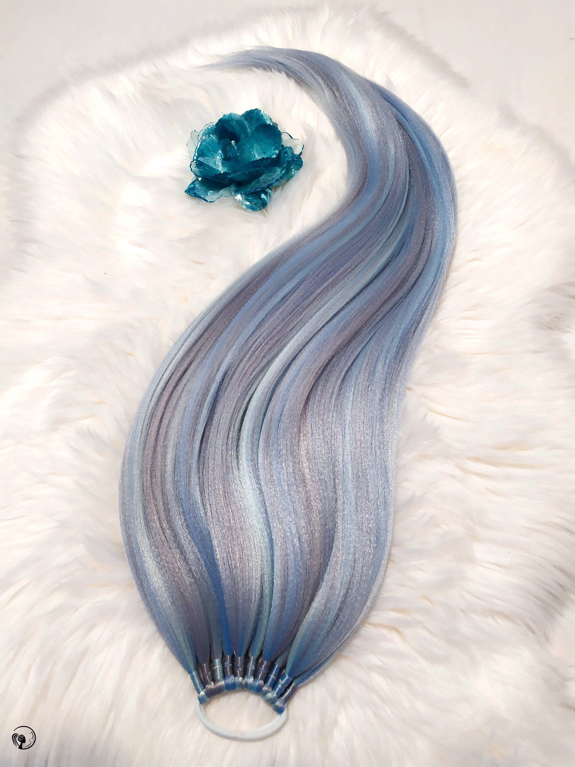 Blue Grey Ponytail Extension: Blended Synthetic Hair Wig - Etsy