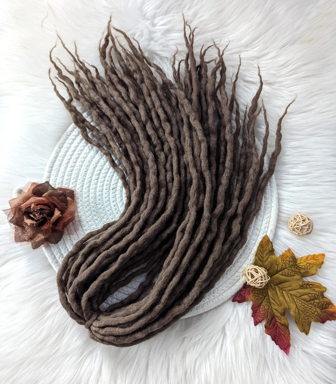 Curly Brown Wool Dreadlocks Extensions, Wavy Medium Brow Double Ended ...