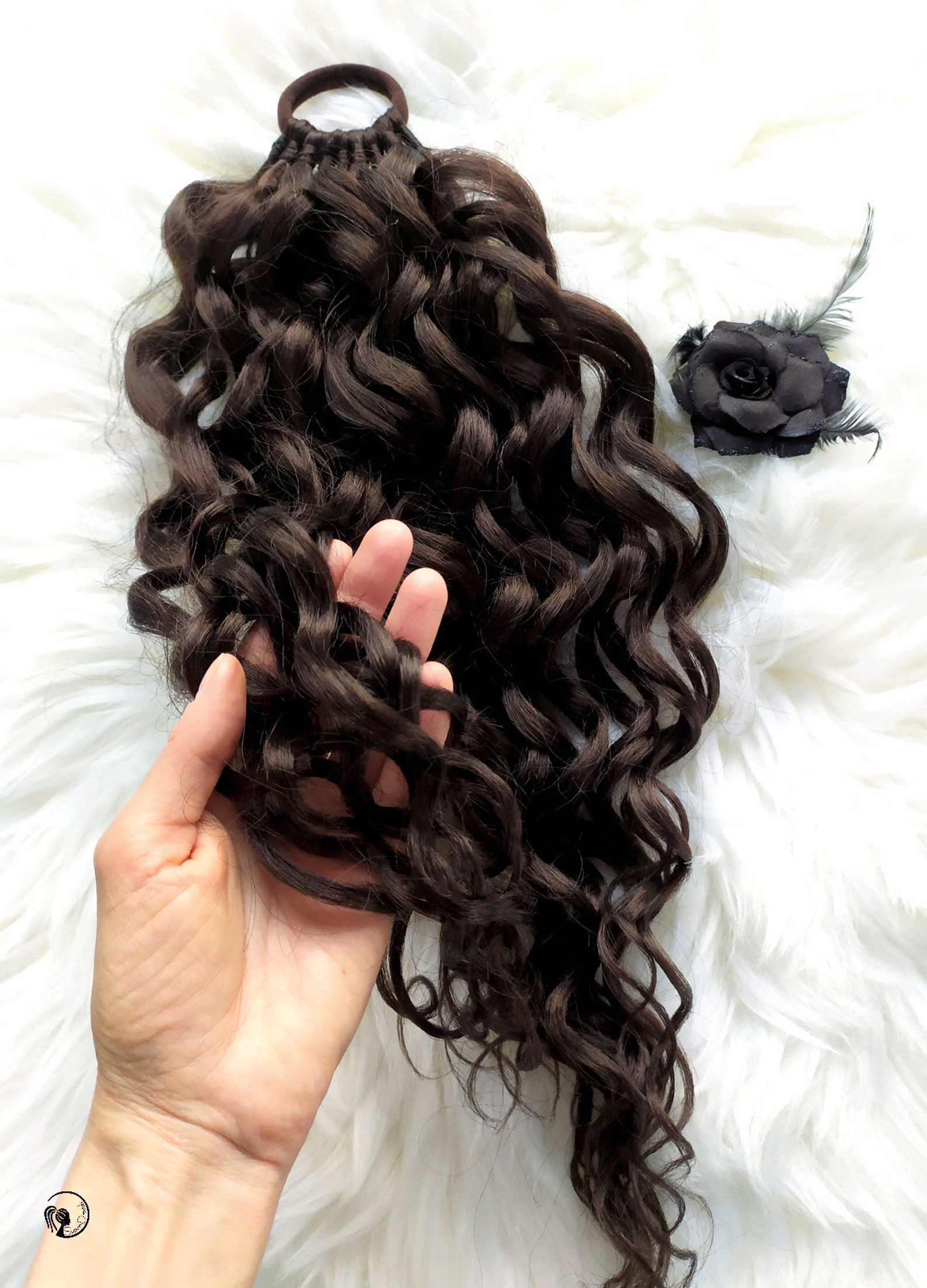 Brown Curly Ponytail Extensions Wavy Hair on Elastic Band | Etsy