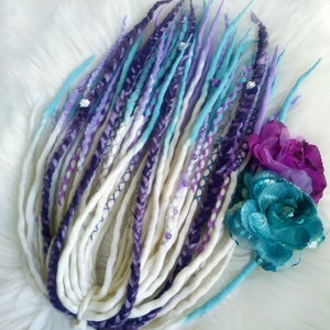 Full Set Wool Dreadlocks, White Dreads Extensions, Blue Purple Ombre ...