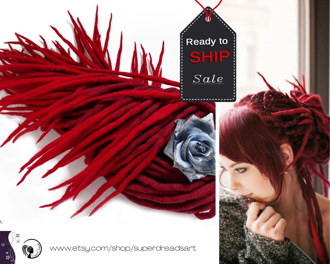 Ready to Ship RED WOOL DREADLOCKS Extensions , Full Set Burgundy Ombre ...