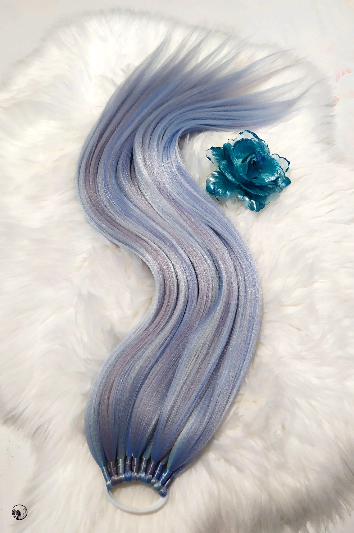 Blue Grey Ponytail Extension Blended Green Hair Wig Platinum - Etsy
