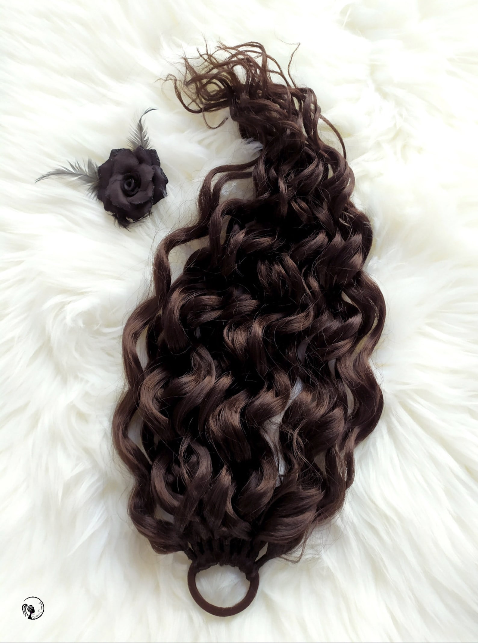 Brown Curly Ponytail Extensions Wavy Hair on Elastic Band | Etsy