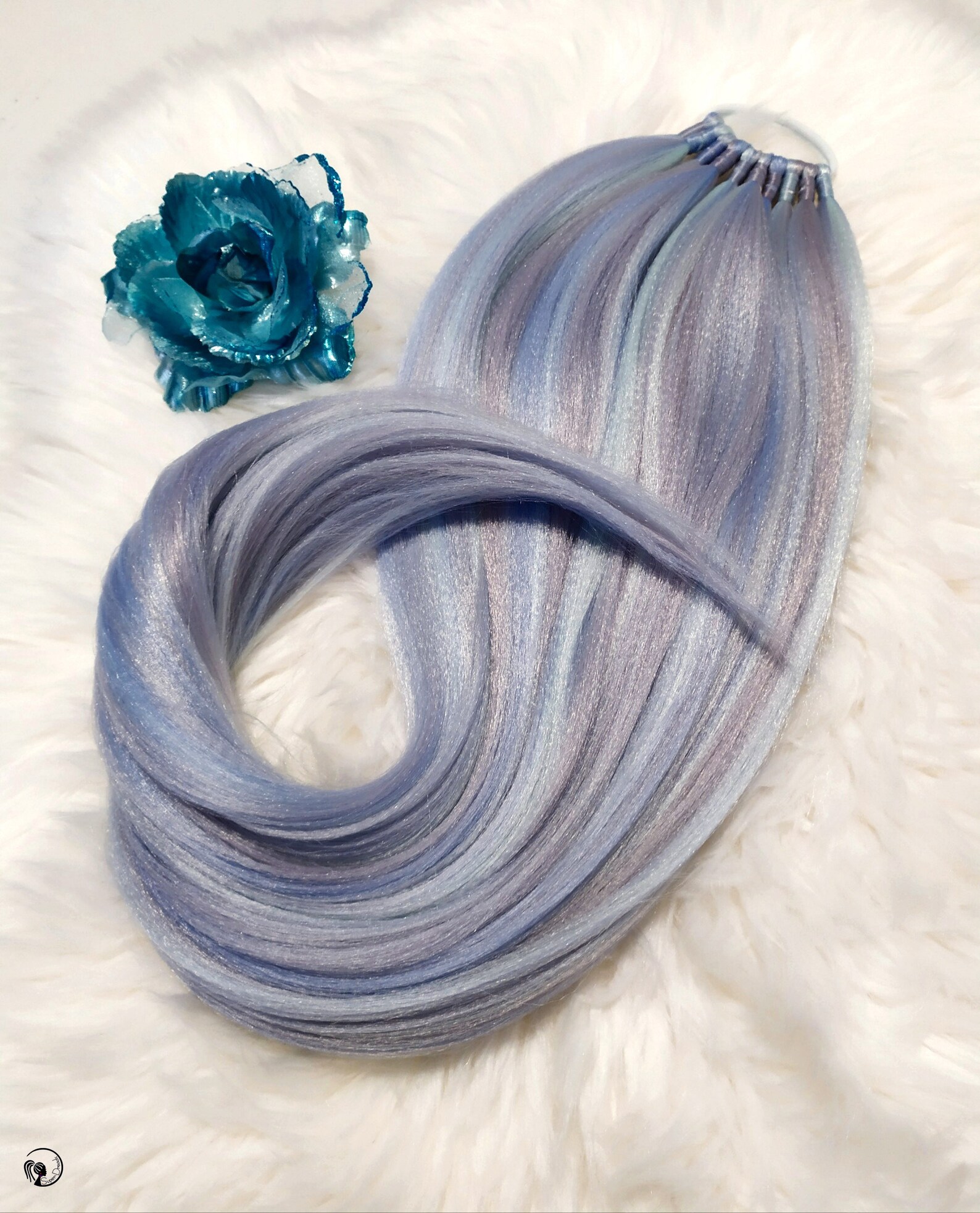 Blue Grey Ponytail Extension: Blended Synthetic Hair Wig - Etsy