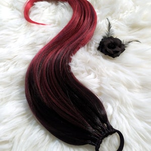 Ombre Ponytail Extension: Black to Red Synthetic Hairpiece - Etsy