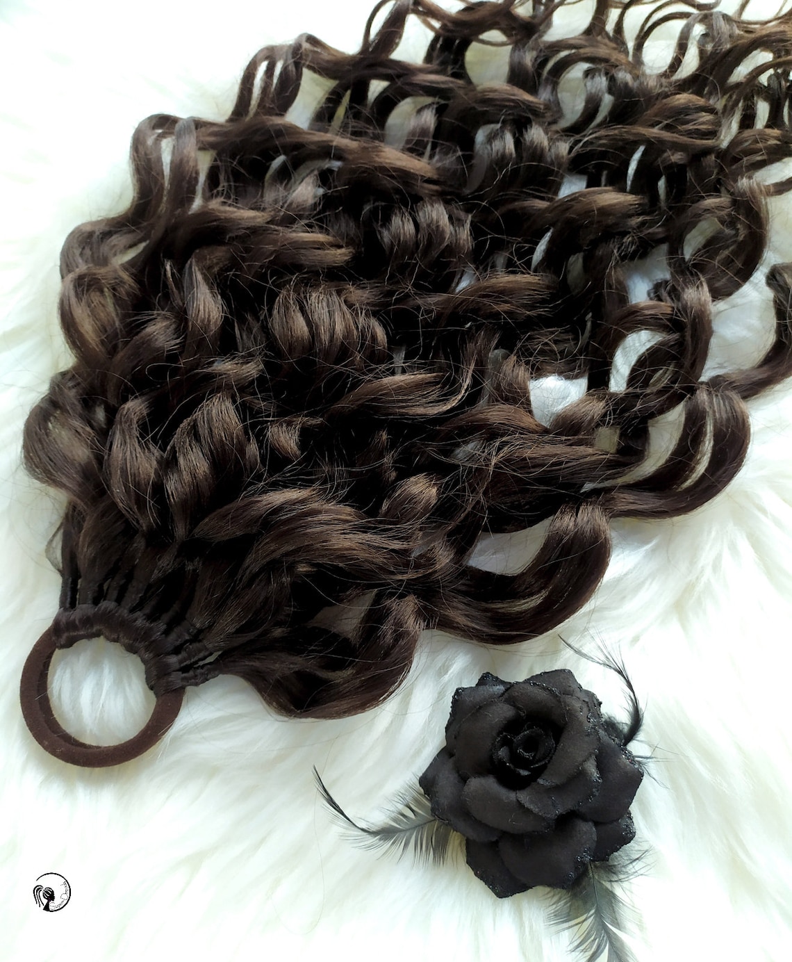Brown Curly Ponytail Extensions Wavy Hair on Elastic Band | Etsy