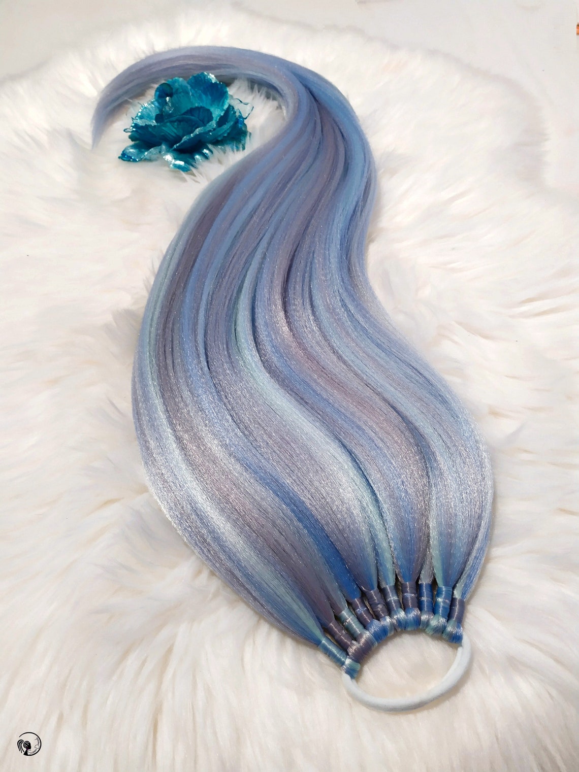 Blue Grey Ponytail Extension Blended Green Hair Wig Platinum - Etsy