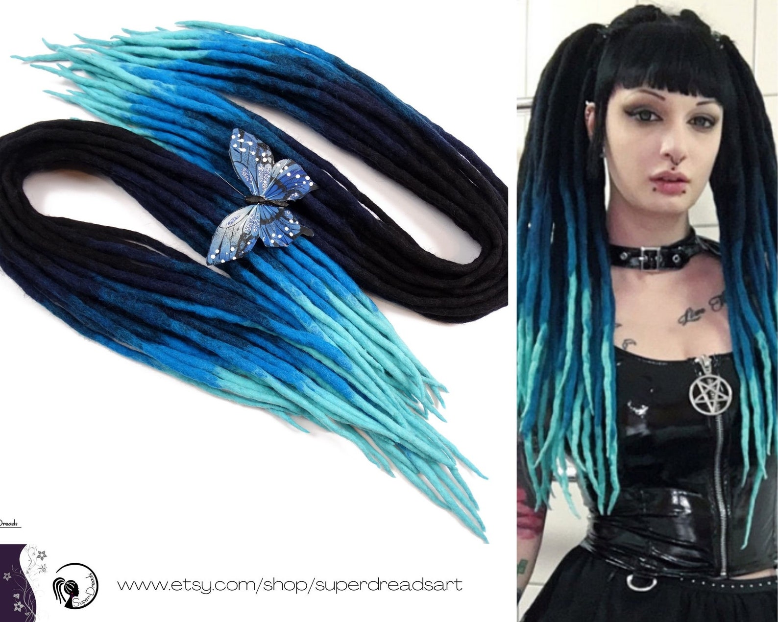 Blue Wool Dreadlocks Black Dreads Extensions Double Ended - Etsy
