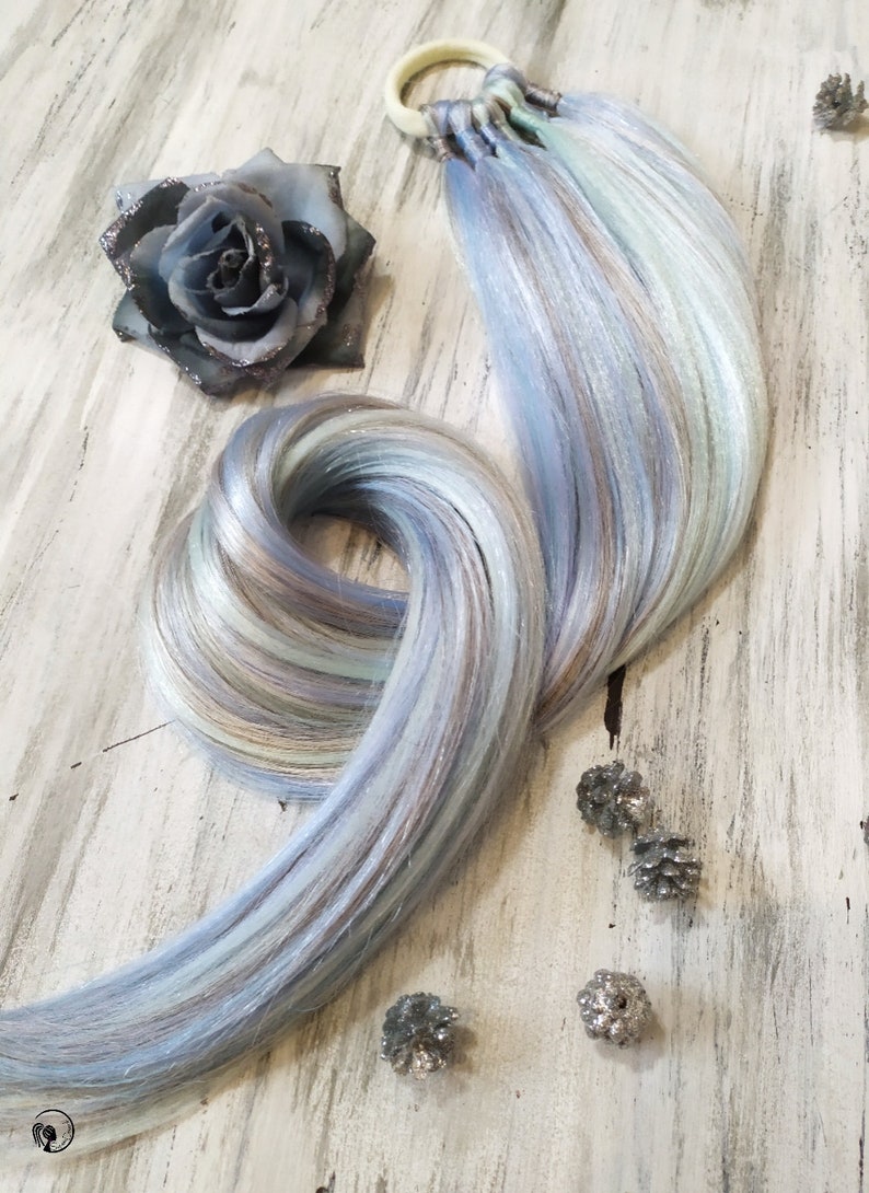 Blue Grey Ponytail Extension Blended Green Hair Wig Platinum - Etsy
