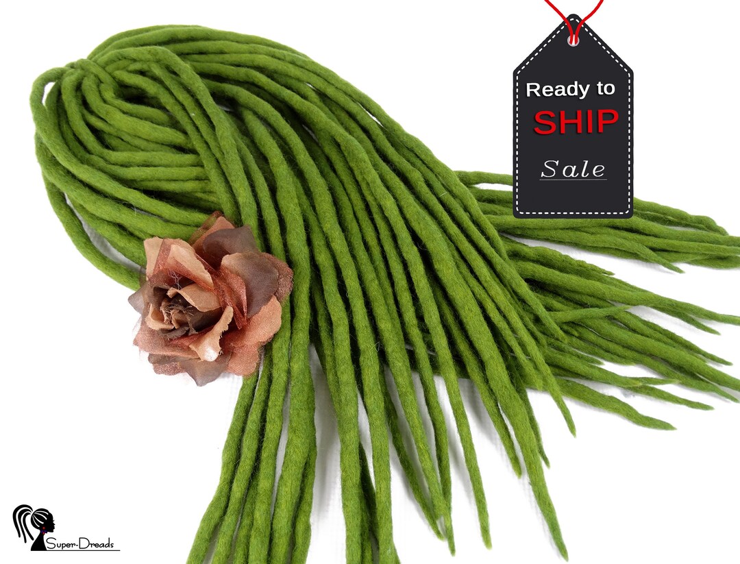 READY TO SHIP Green Wool Dreadlocks, Olive Green Dreads Extensions ...
