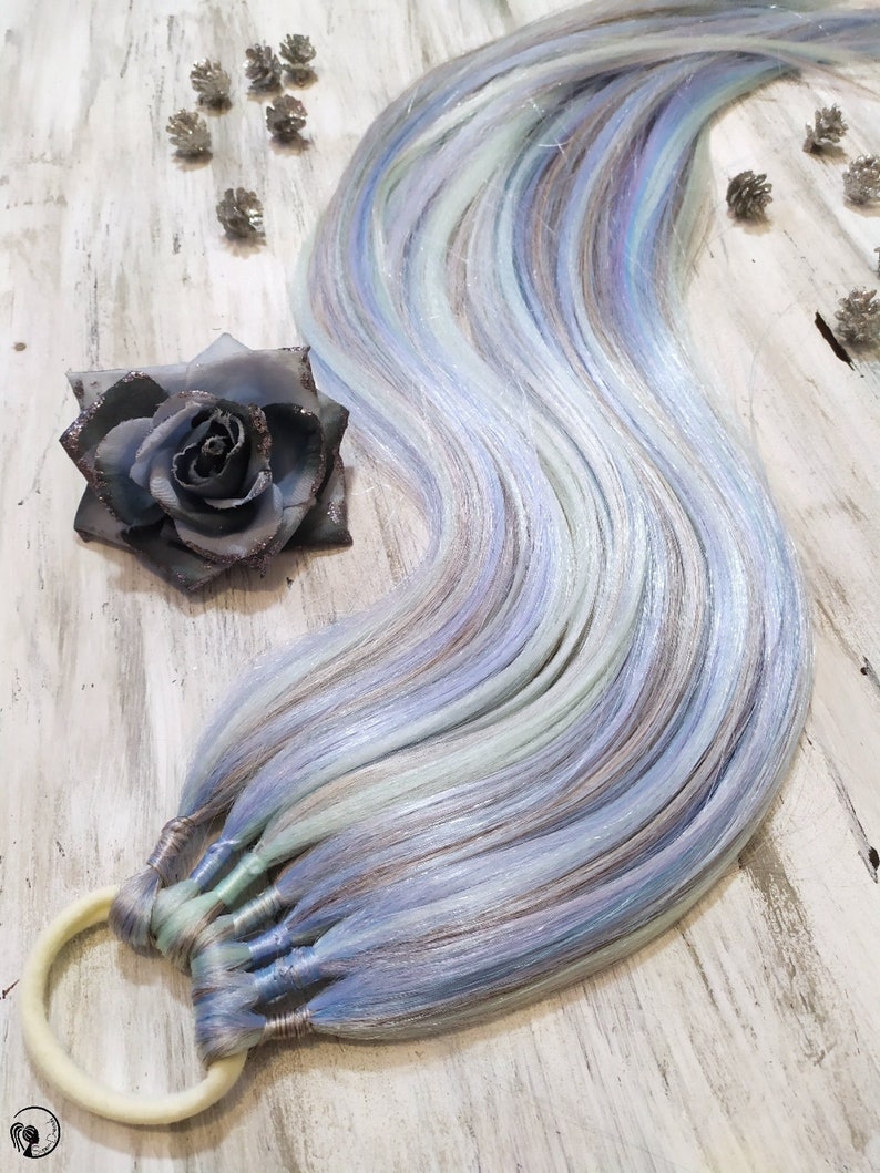 Blue Grey Ponytail Extension Blended Green Hair Wig Platinum - Etsy