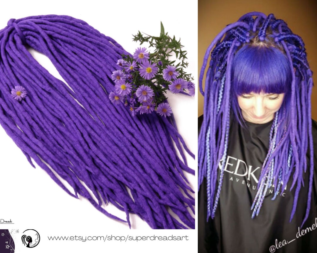 WOOL DREADLOCKS Extensions, Purple Dread Extensions, Double Ended ...