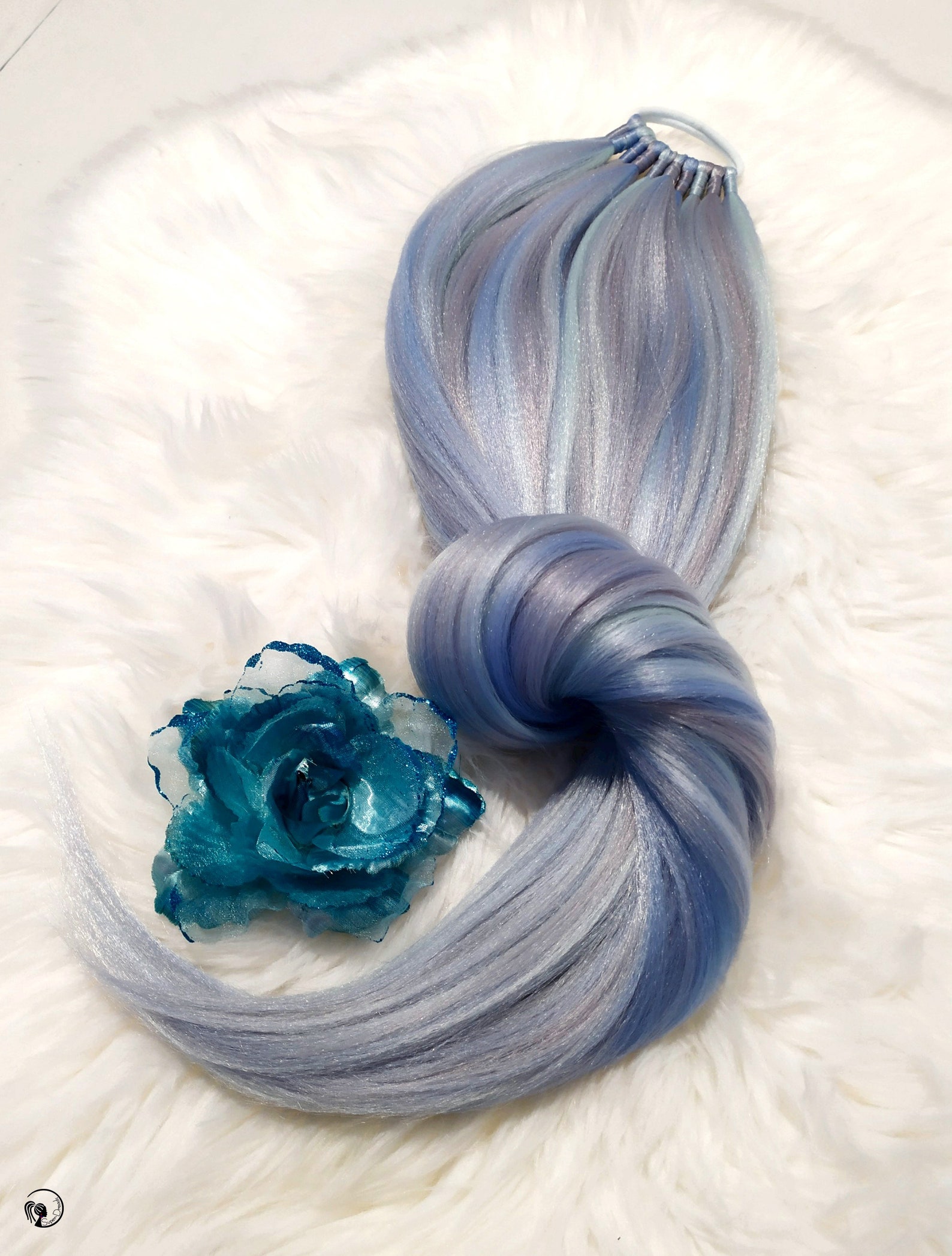 Blue Grey Ponytail Extension: Blended Synthetic Hair Wig - Etsy