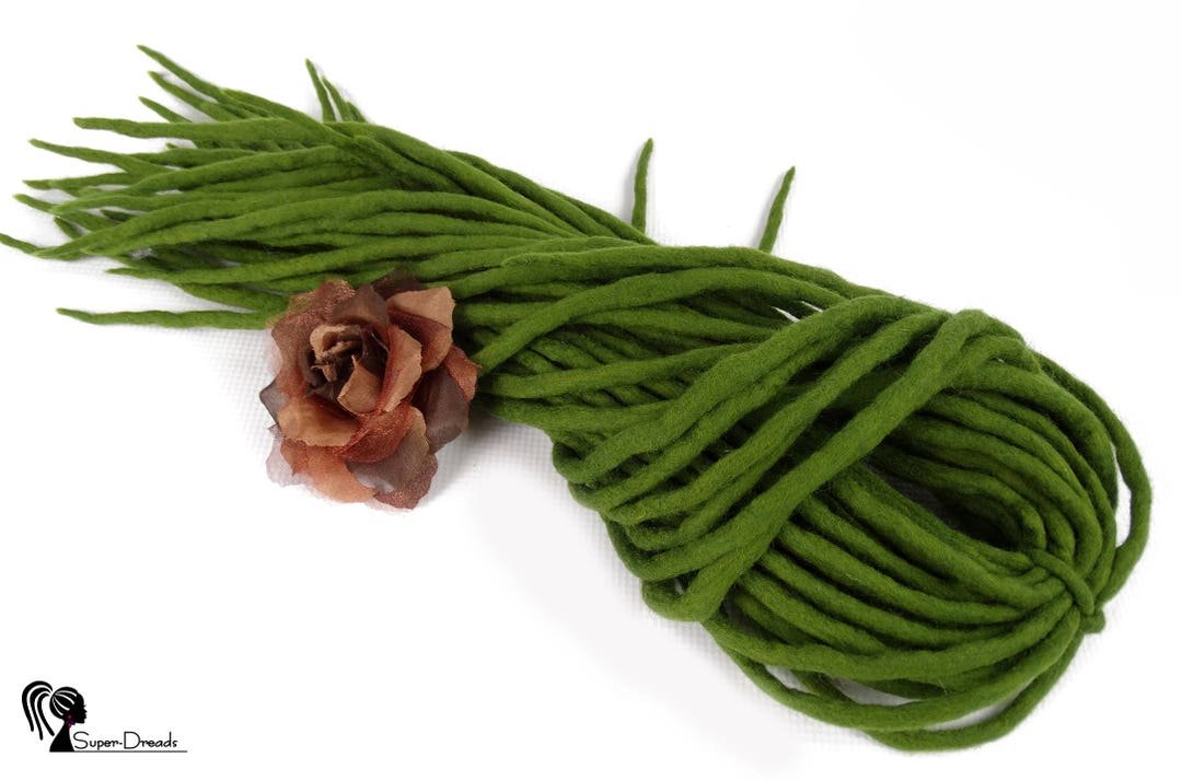 Green Wool Dreadlocks, Olive Green Dreads Extensions, Double Ended ...