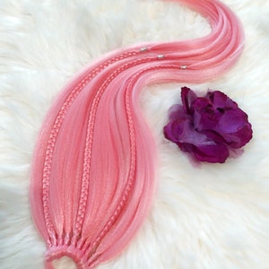 Pink Ponytail Hair Extensions, Hair Wig With Braids and Beads, Hair on ...