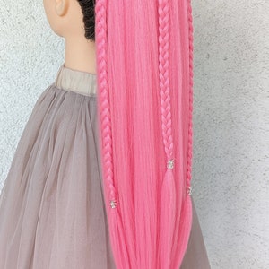 Pink Ponytail Hair Extensions, Hair Wig With Braids and Beads, Hair on ...