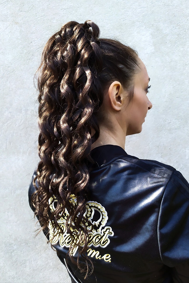 Brown Curly Ponytail Extensions Wavy Hair on Elastic Band | Etsy